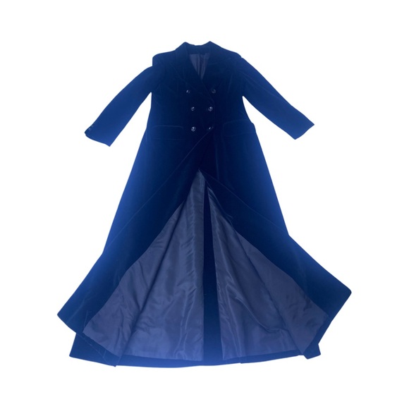 Jackets & Coats | Very Long Black Velvet Double Breasted Vintage Coat ...
